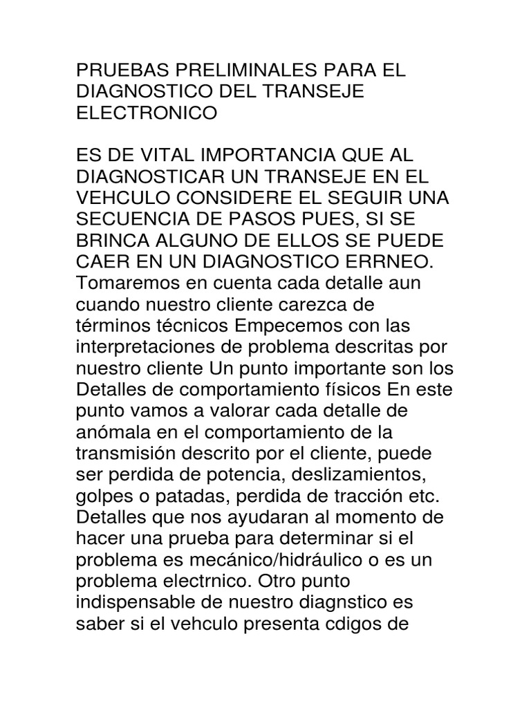 Transeje Automatico Electronico Diagnstico Es de Vital Importancia Que ...