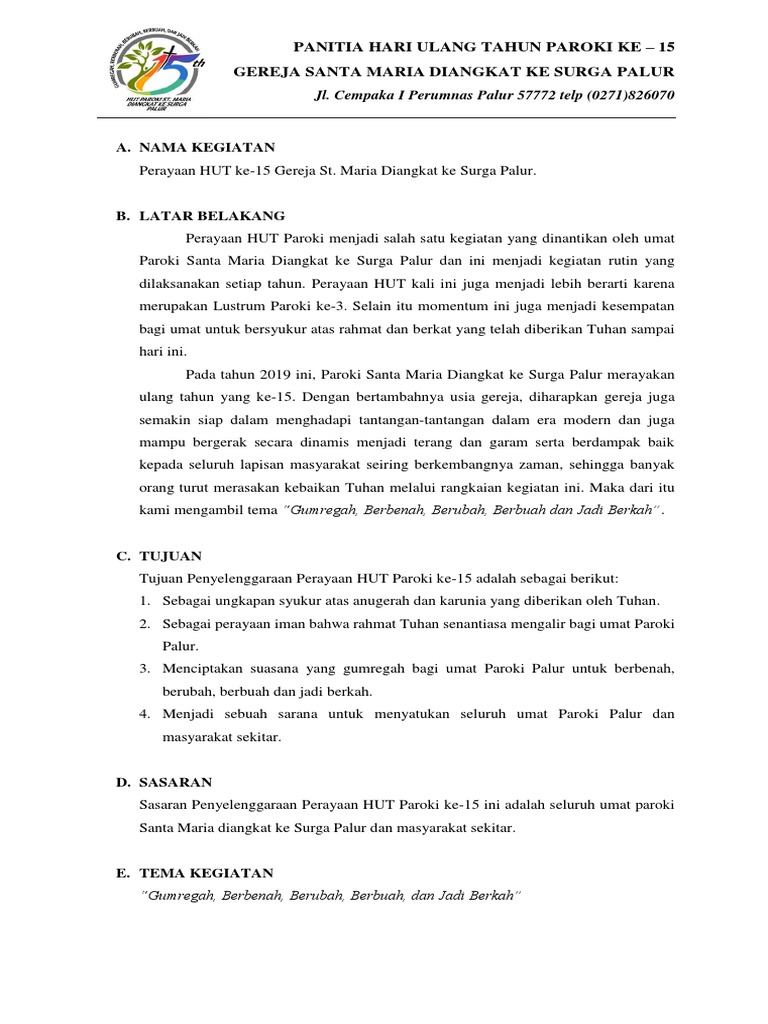 HUT ke-15 Gereja Santa Maria Palur | PDF | Memasak, Makanan, & Anggur