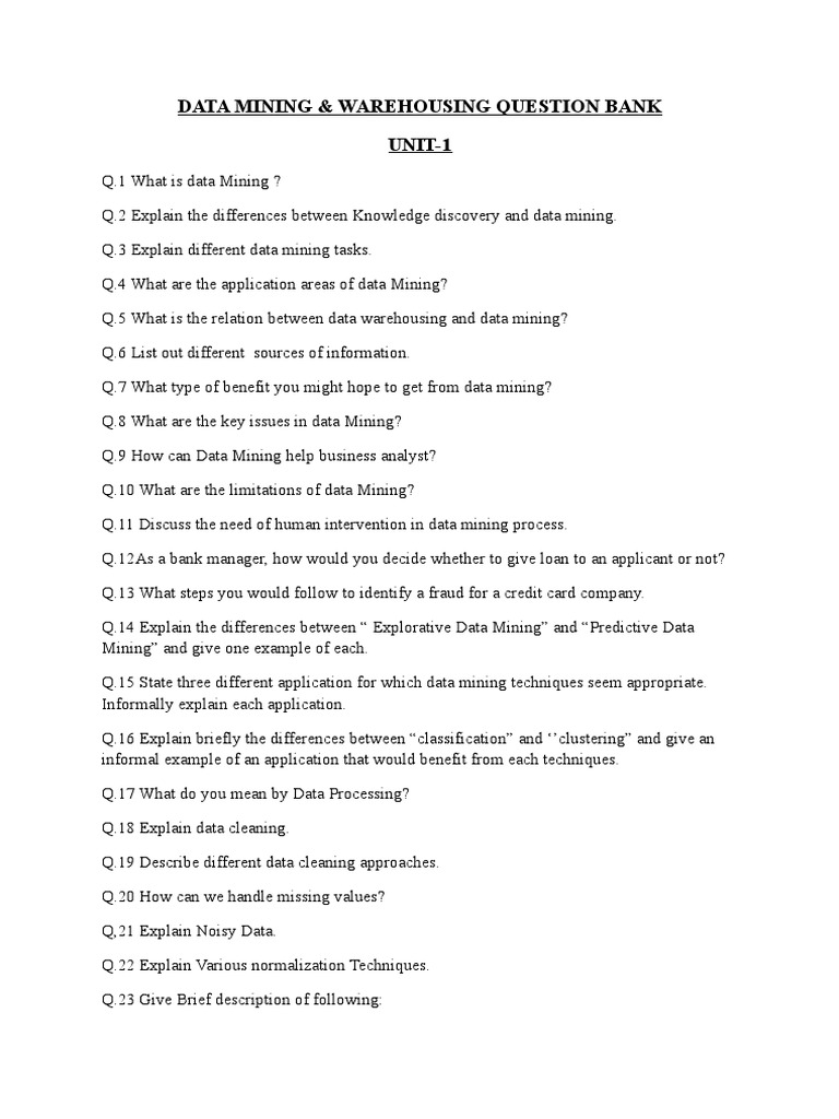 Data Mining Question Bank | PDF | Data Warehouse | Data Mining