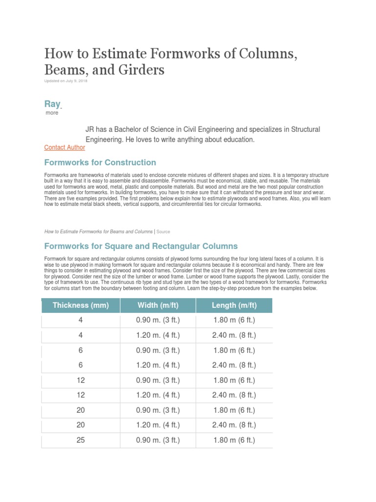 How To Estimate Formworks of Columns | PDF | Area | Lumber