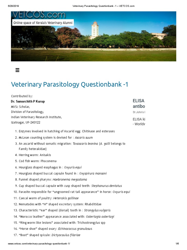 Veterinary Parasitology Questionbank - 1 | PDF | Parasites | Veterinary ...