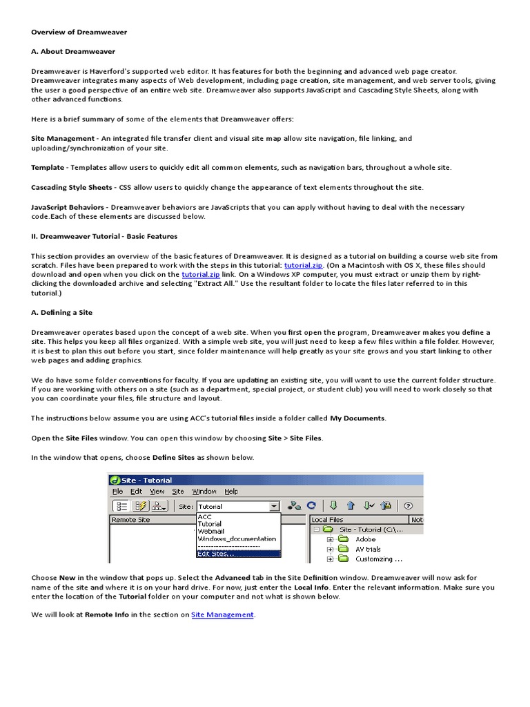Overview of Dreamweaver | PDF | Cascading Style Sheets | Hyperlink