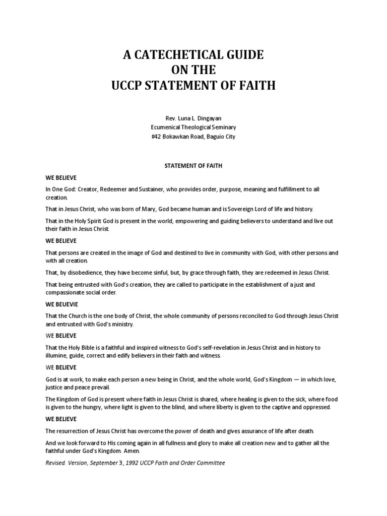 UCCP Statement of Faith Guide | PDF | Creed | Ancient Mediterranean ...
