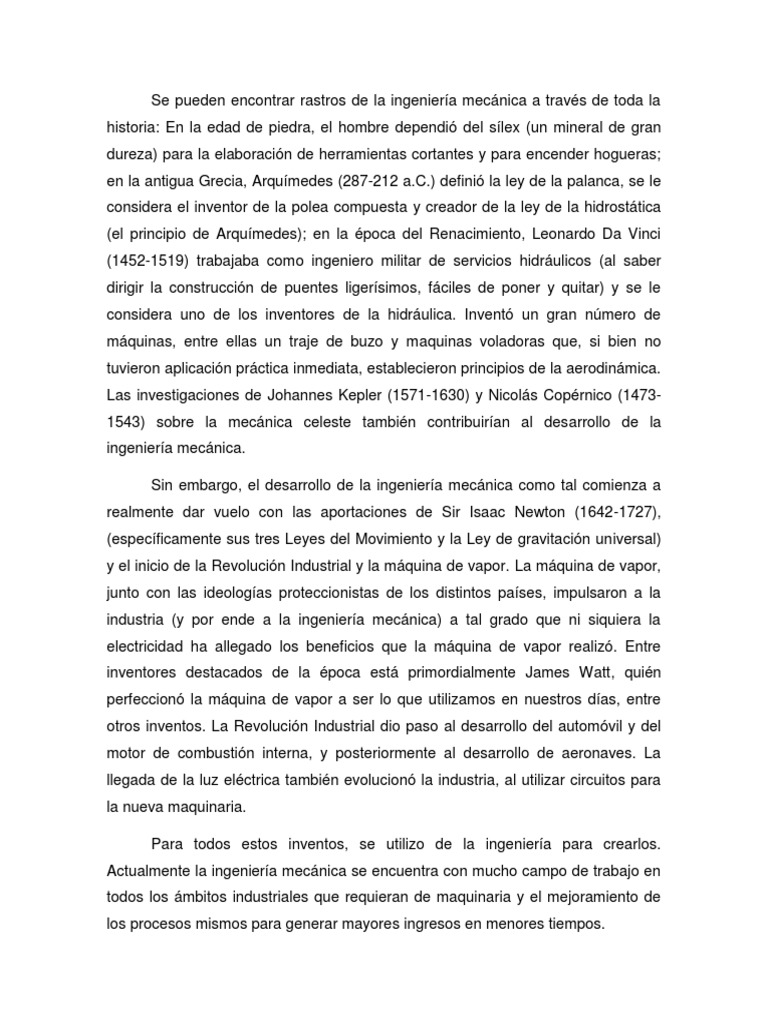 Historia De Ing Mecánica Pdf Máquina De Vapor Ingeniería Mecánica