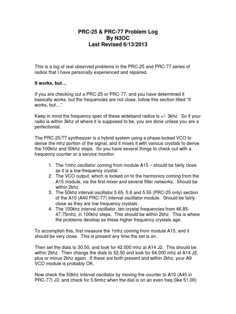 PRC-25 & PRC-77 Problem Log by N3Oc Last Revised 6/13/2013: It Works ...