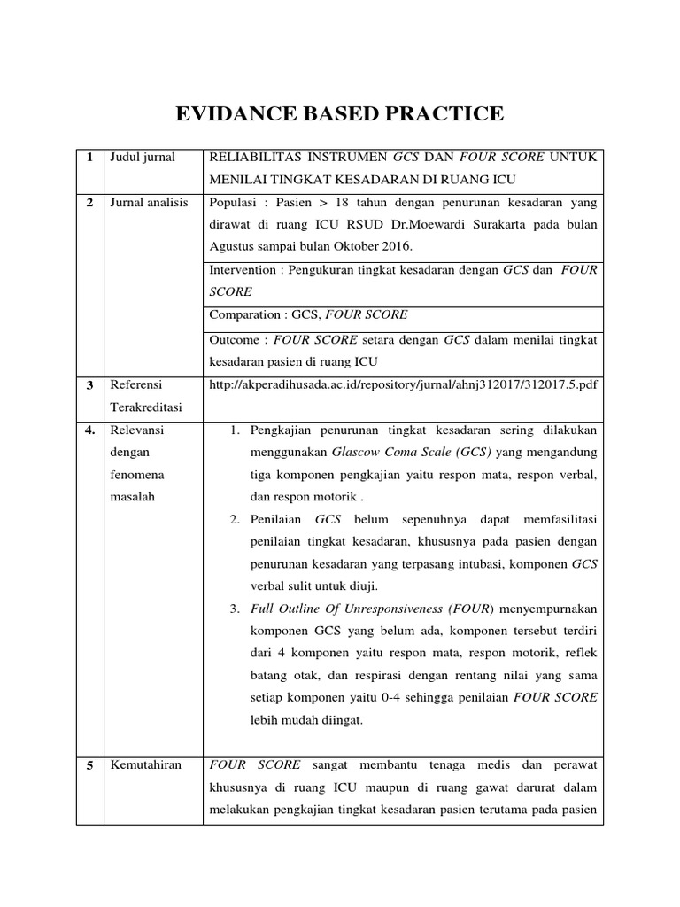RELIABILITAS INSTRUMEN FOUR SCORE DALAM MENILAI TINGKAT KESADARAN ...
