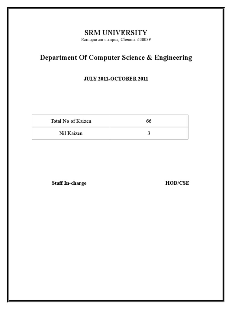 SRM University Kaizen Report 2011 | PDF