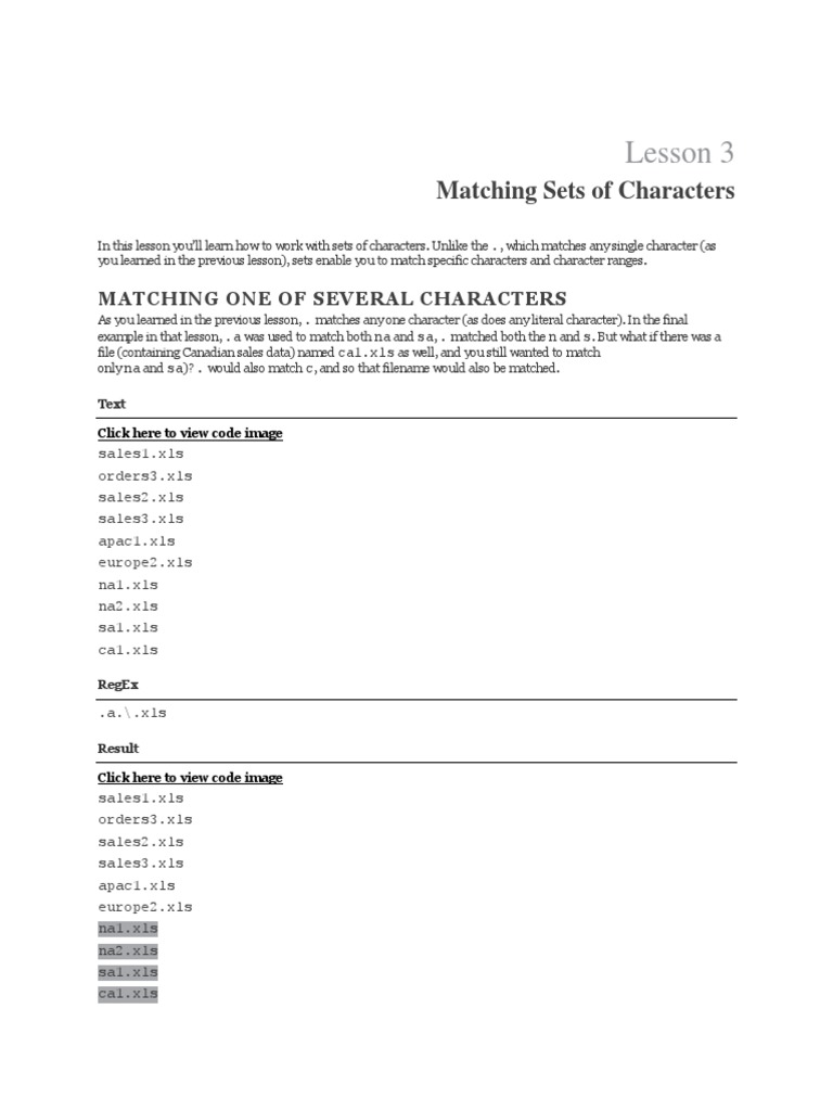 Matching Specific Characters with Character Sets | PDF | Regular Expression | Rgb Color Model