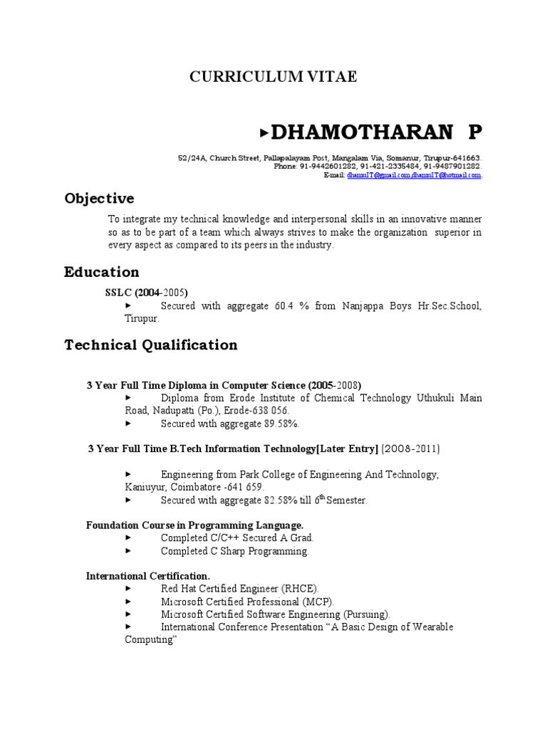 Dhamotharan P's Professional CV | PDF | Software | Microsoft Access