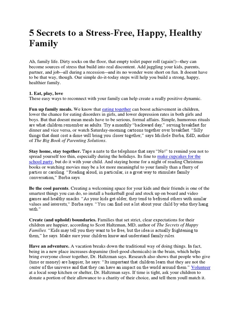 5 Secrets To A Happy Family | PDF | Caregiver | Grandparent