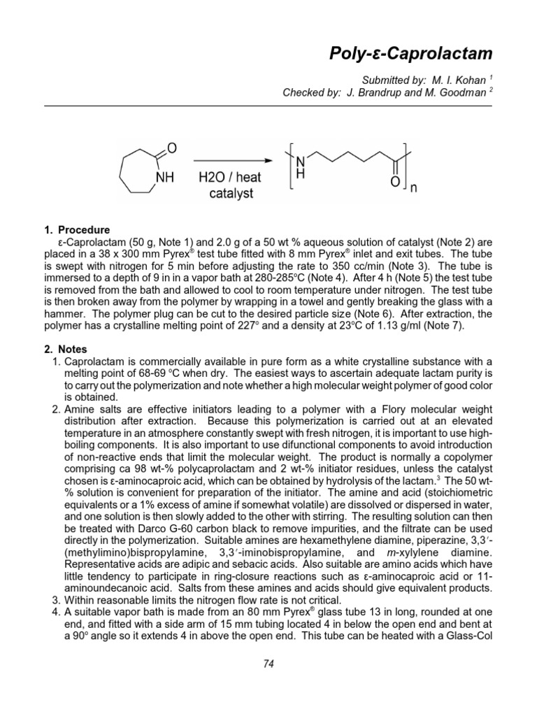 Poly-å-Caprolactam: 1. Procedure | PDF | Polymers | Polymerization