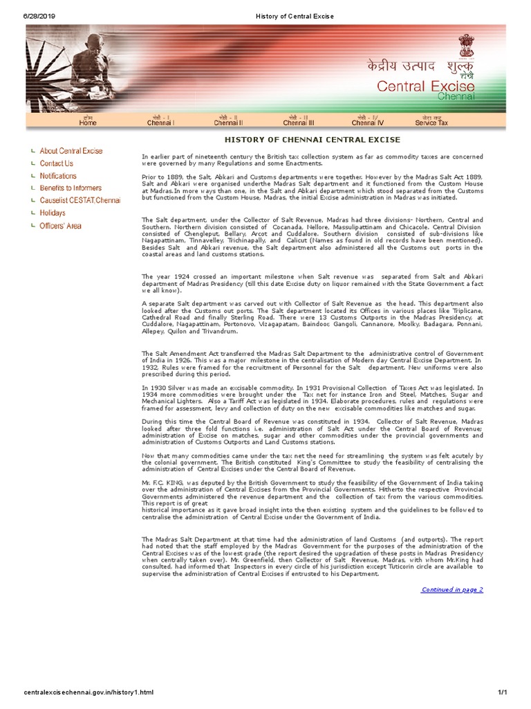 History of Central Excise | PDF | Excise | Taxation
