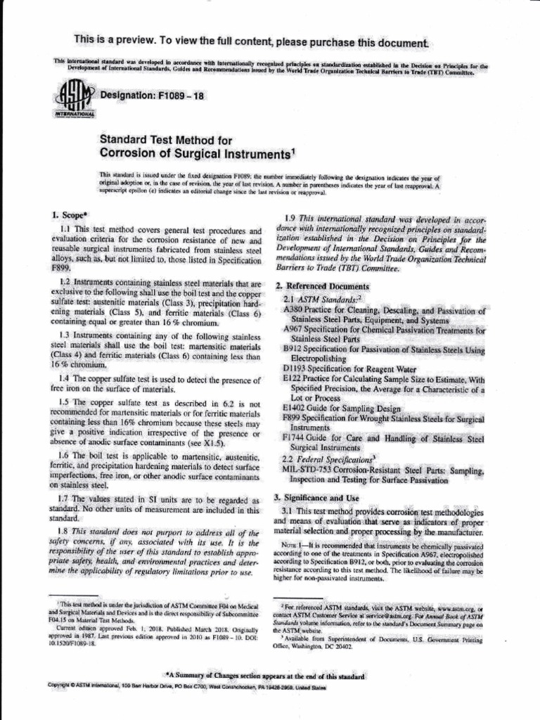 ASTM F1089-18 Standard Test Method for Corrosion of Surgical ...