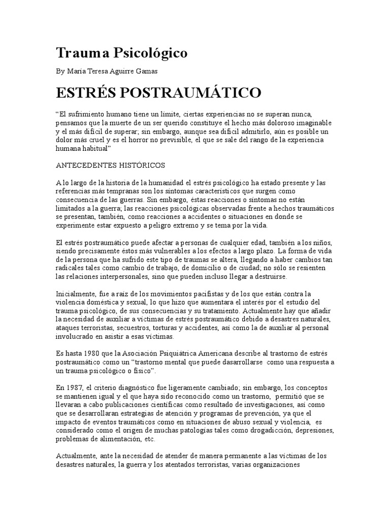Estrés Postraumático Impacto Y Tratamiento Pdf Trauma Psicólogico