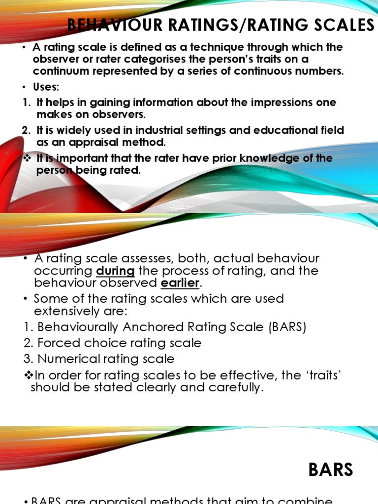 Behaviour Ratings/Rating Scales: - A Rating Scale Is Defined As A ...