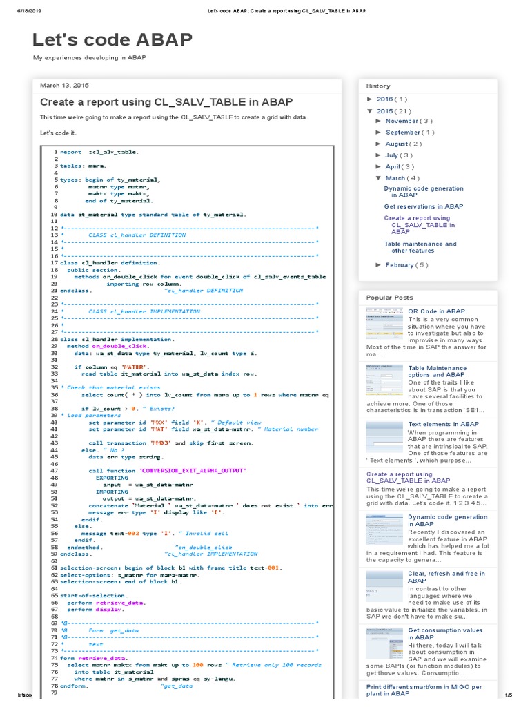 Let's Code ABAP - Create A Report Using CL - SALV - TABLE in ABAP PDF | PDF | Parameter ...