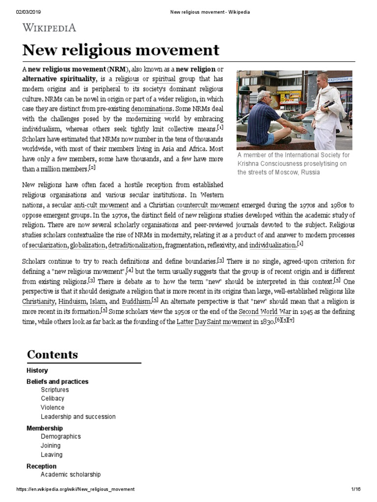 New Religious Movement - Wikipedia PDF | PDF | Religious Faiths ...