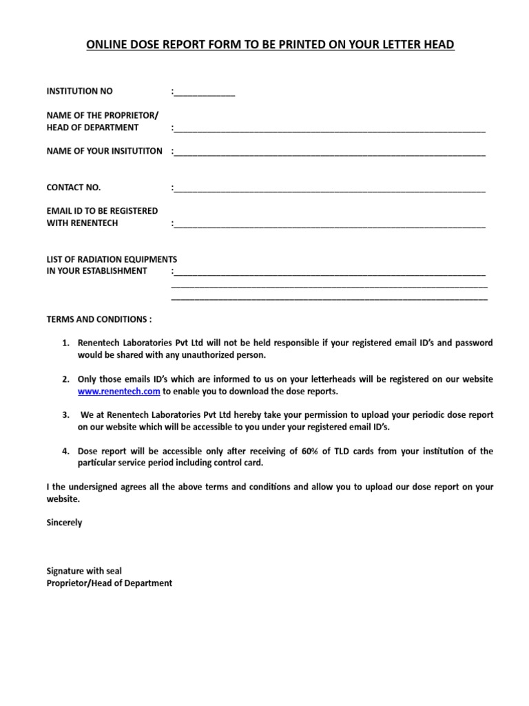 Form For Online Dose Report | PDF