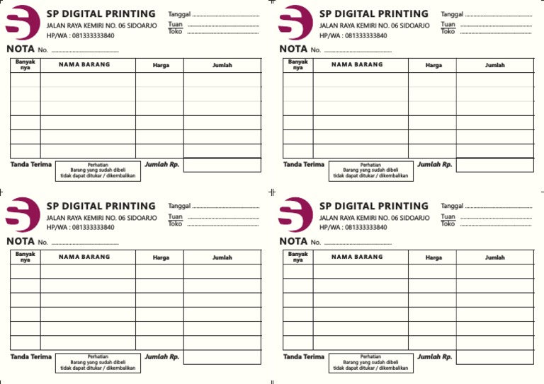 Template Nota Kosong Percetakan | PDF