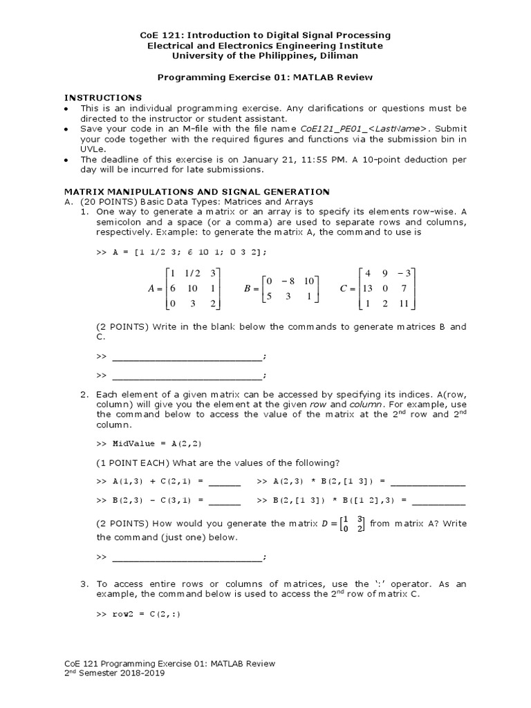 Review of MATLAB | PDF | Matrix (Mathematics) | Matlab