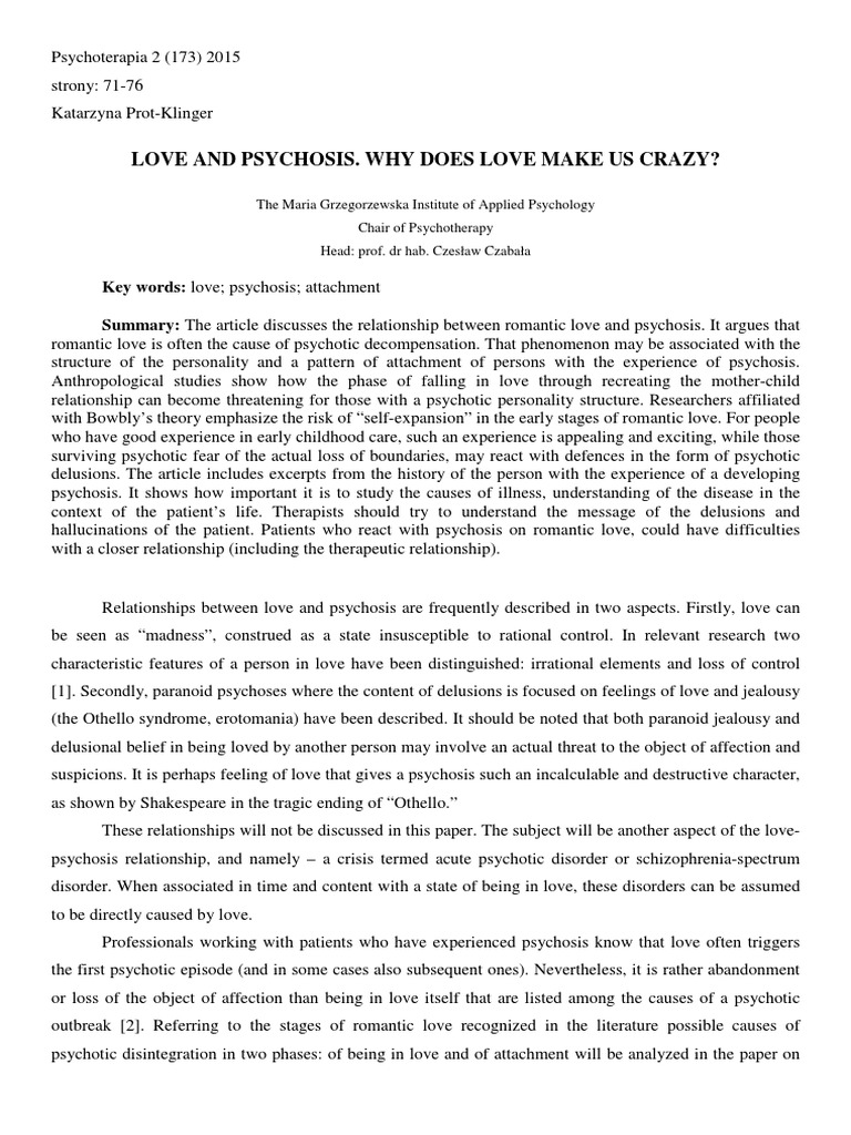 Love and Psychosis. Why Does Love Make Us Crazy? | PDF | Psychosis ...