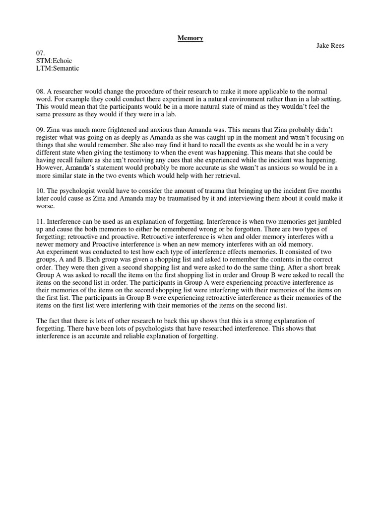 Memory Test | PDF | Memory | Neuroscience