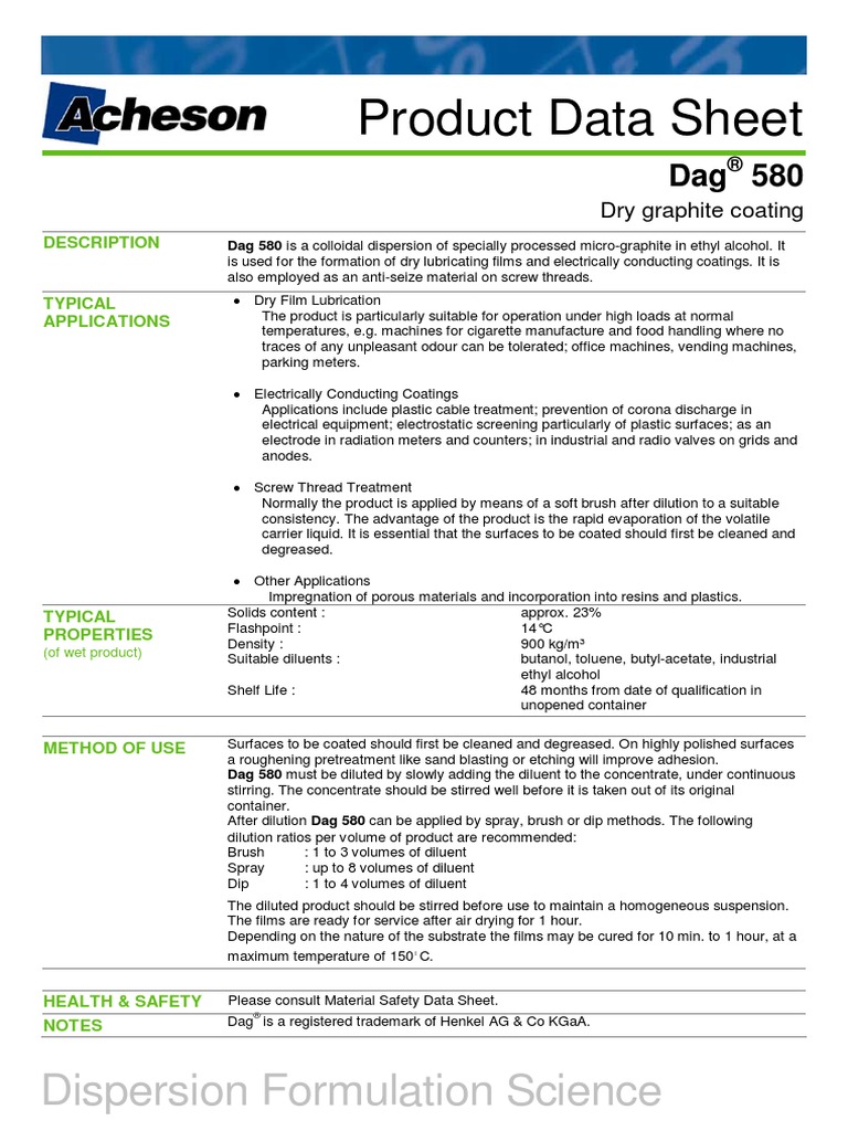Acheson Dag 580 | PDF | Graphite | Plastic