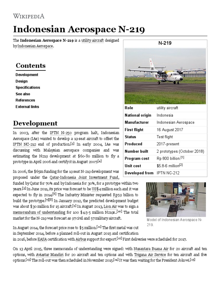 Indonesian Aerospace N-219 - Wikipedia | PDF | Aircraft Configurations ...