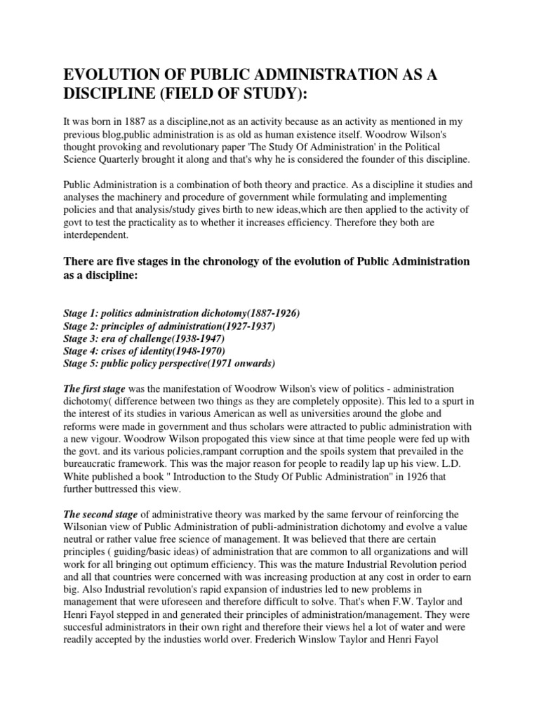 Evolution of Public Administration As A Discipline | PDF | Public ...