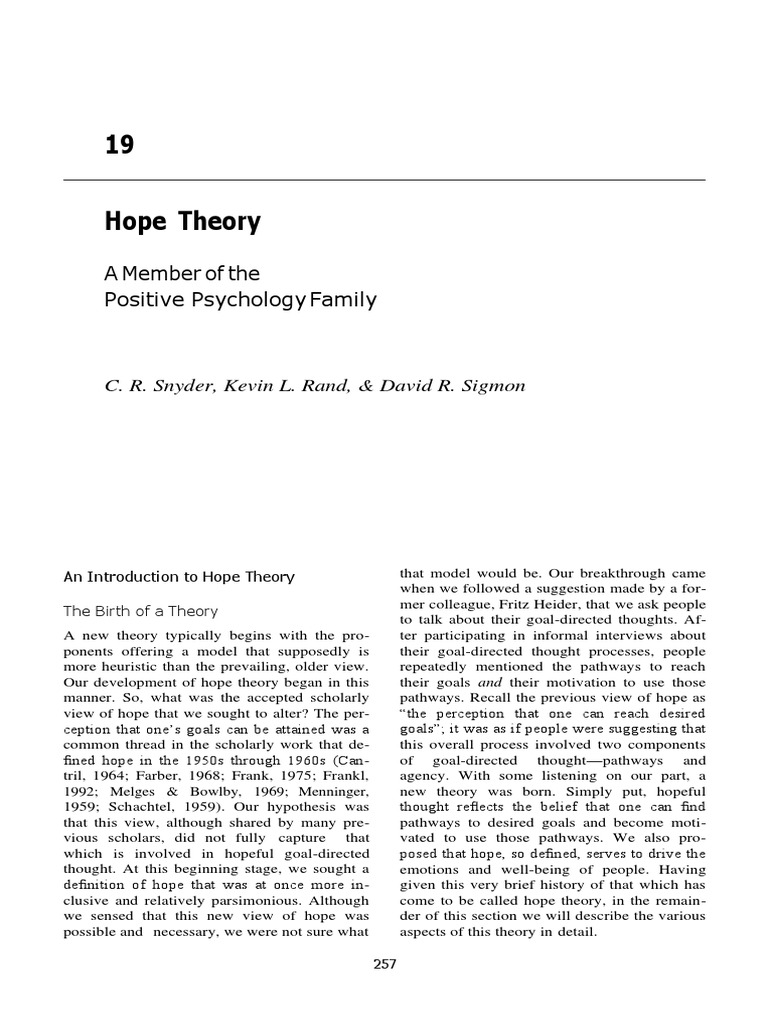 19 Hope Theory: A Member of The Positive Psychology Family | PDF | Hope ...