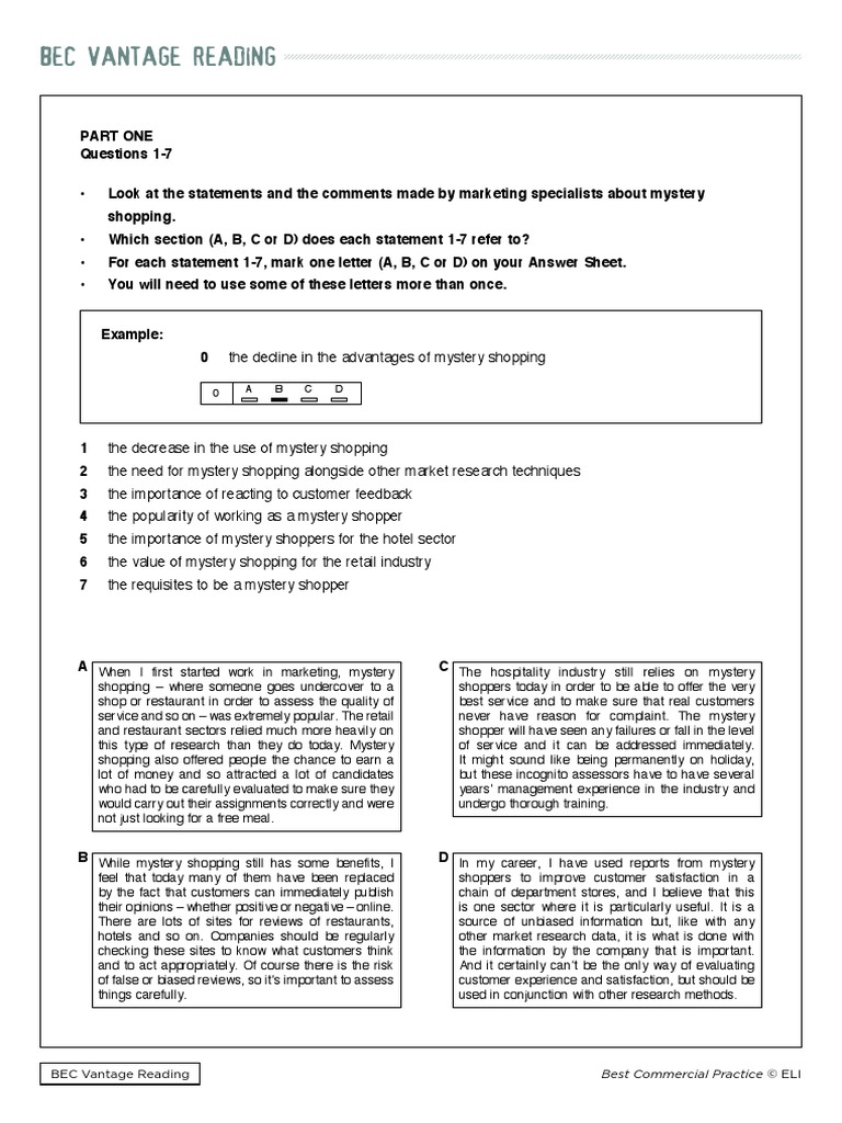 Bec Vantage Reading PDF | PDF | Chief Executive Officer | Retail