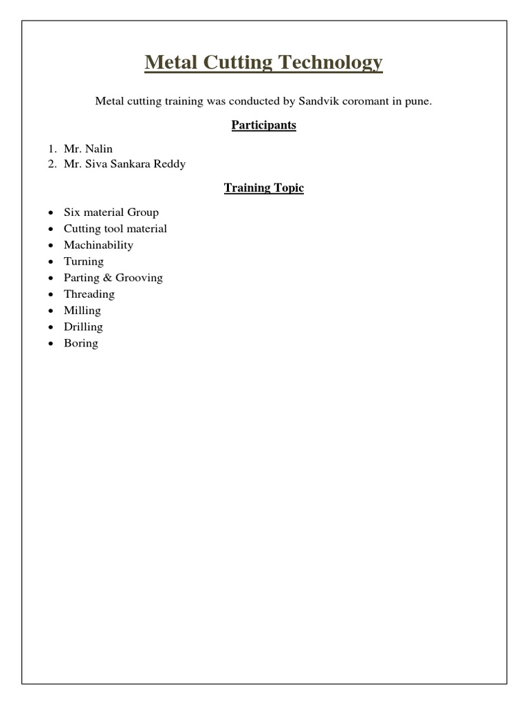 Metal Cutting Technology Training: A Comprehensive Overview of ...