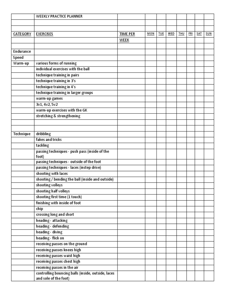 Weekly Soccer Practice Plan: A Comprehensive Schedule of Technical ...