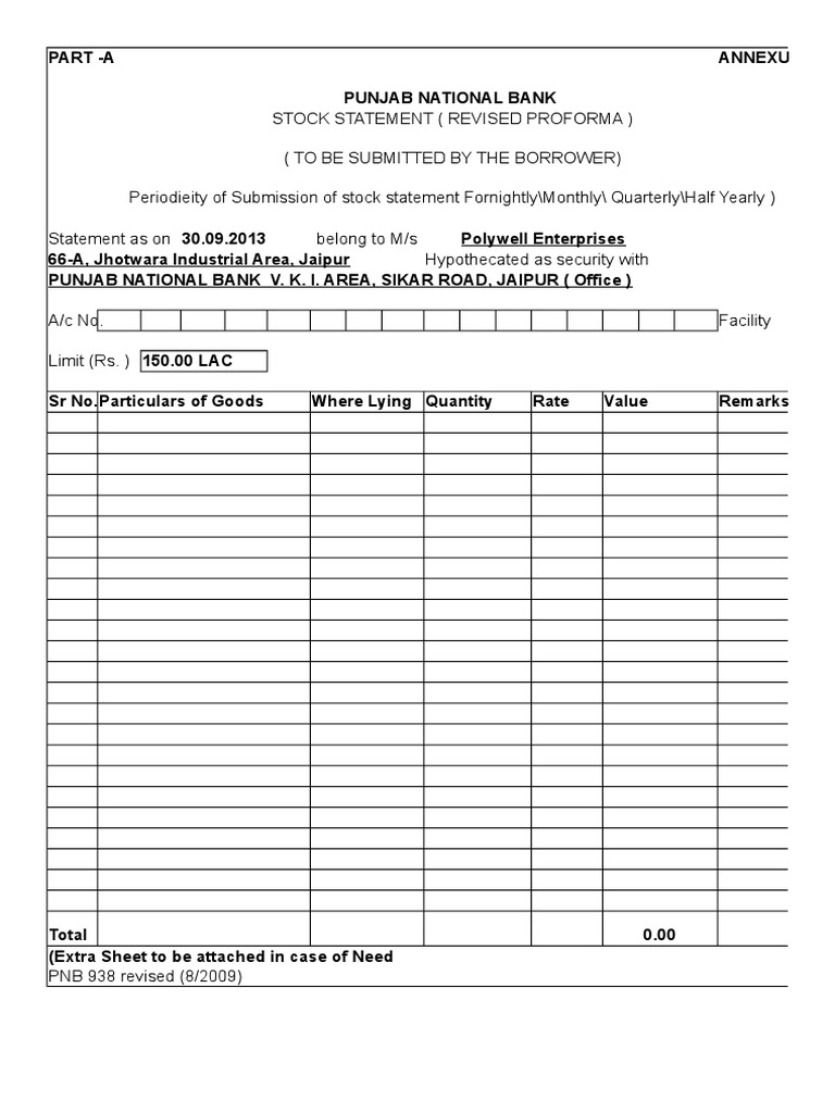 PNB Stock Statement Submission Format | PDF