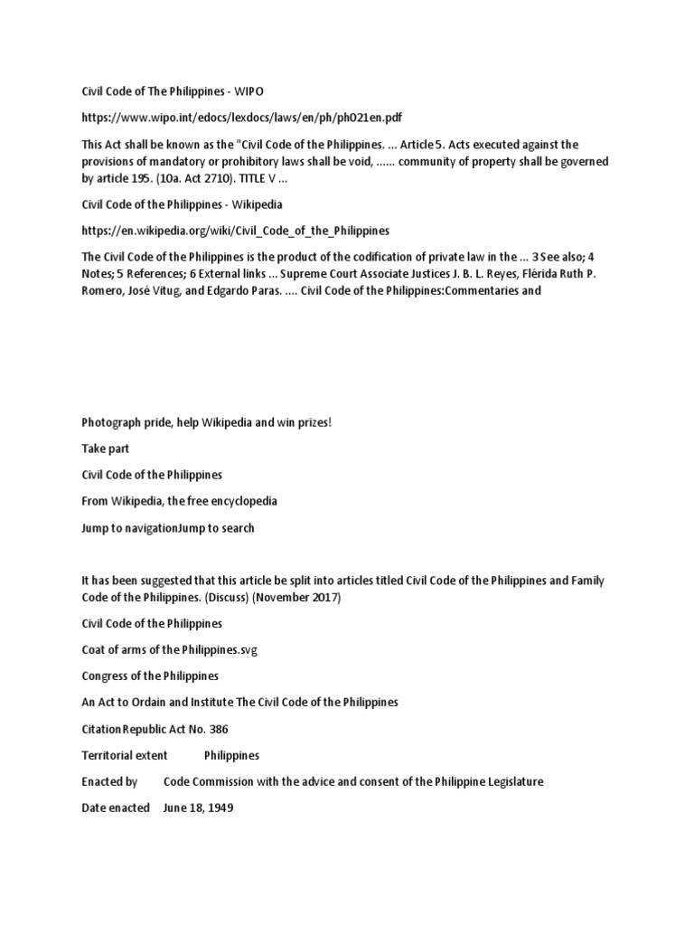 Philippine Civil Code Overview | PDF | Social Institutions | Social Science