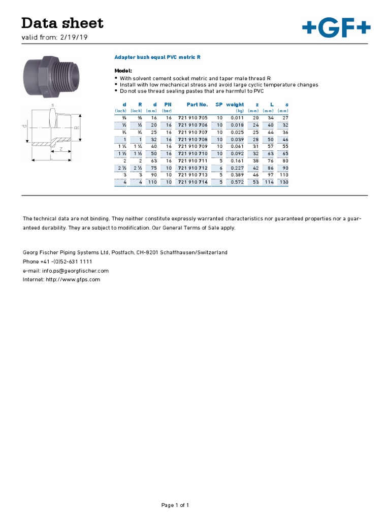 UPVC-Adaptor SCXNPT Datasheet GF | PDF | Building Materials | Materials