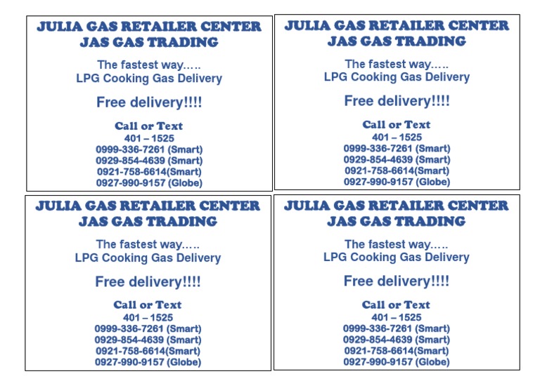 Free Delivery!!!! Free Delivery!!!!: Julia Gas Retailer Center Jas Gas ...