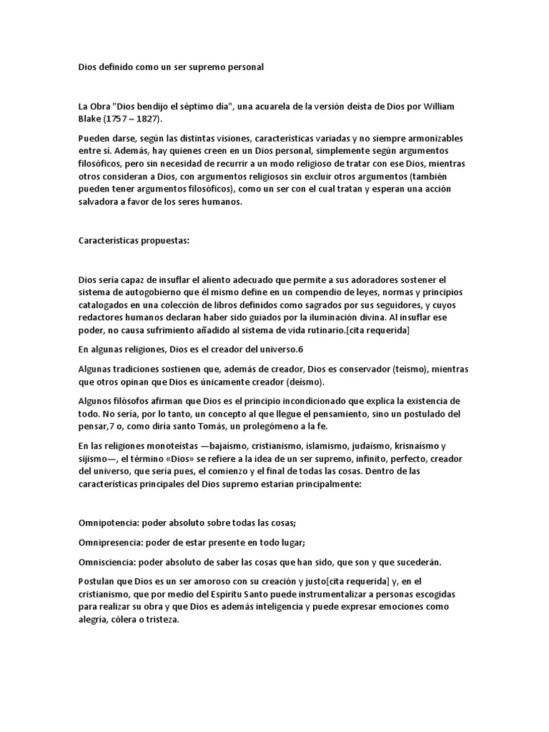 Dios Definido Como Un Ser Supremo Personal | PDF | Deísmo | Omnipotencia