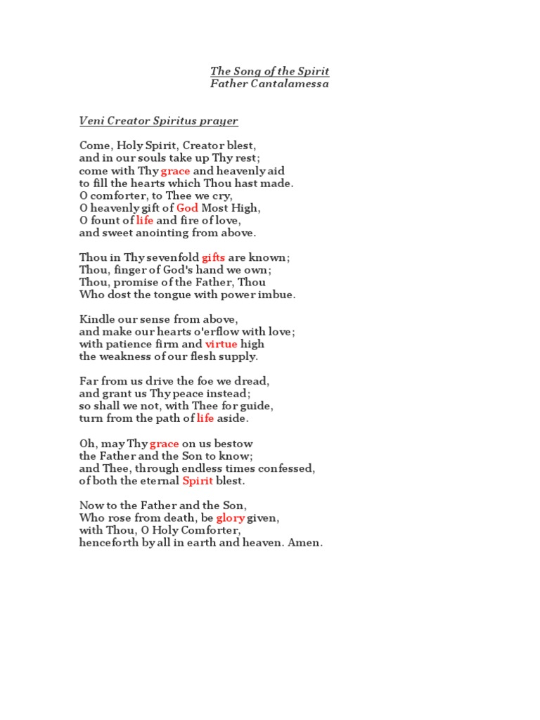 Come Holy Spirit Prayer | PDF | Pope Benedict Xvi | Religious Behaviour ...