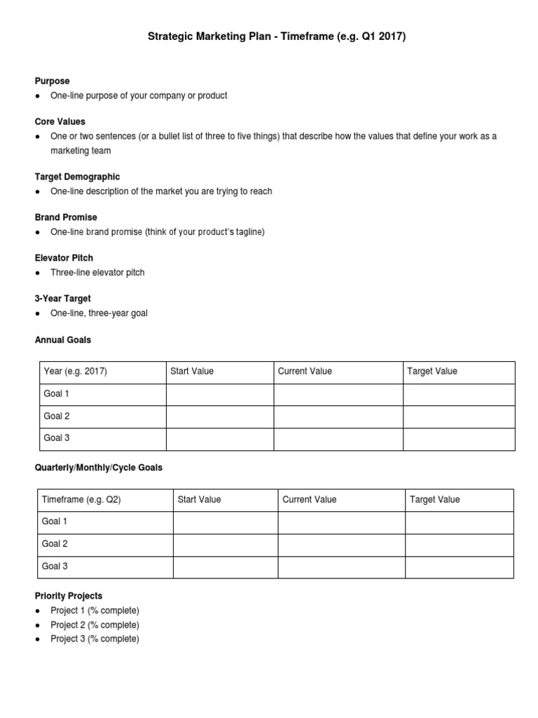 Strategic Marketing Plan - Template | PDF | Marketing | Business