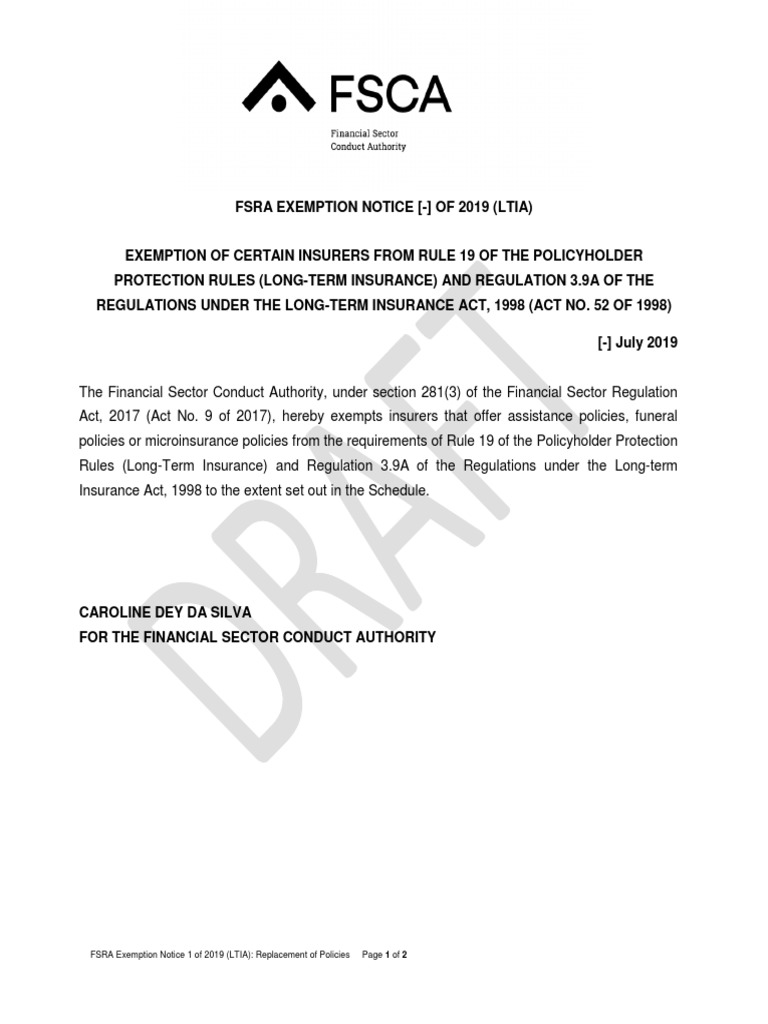 FSRA Exemption Notice for Insurers | PDF | Insurance | Financial Services