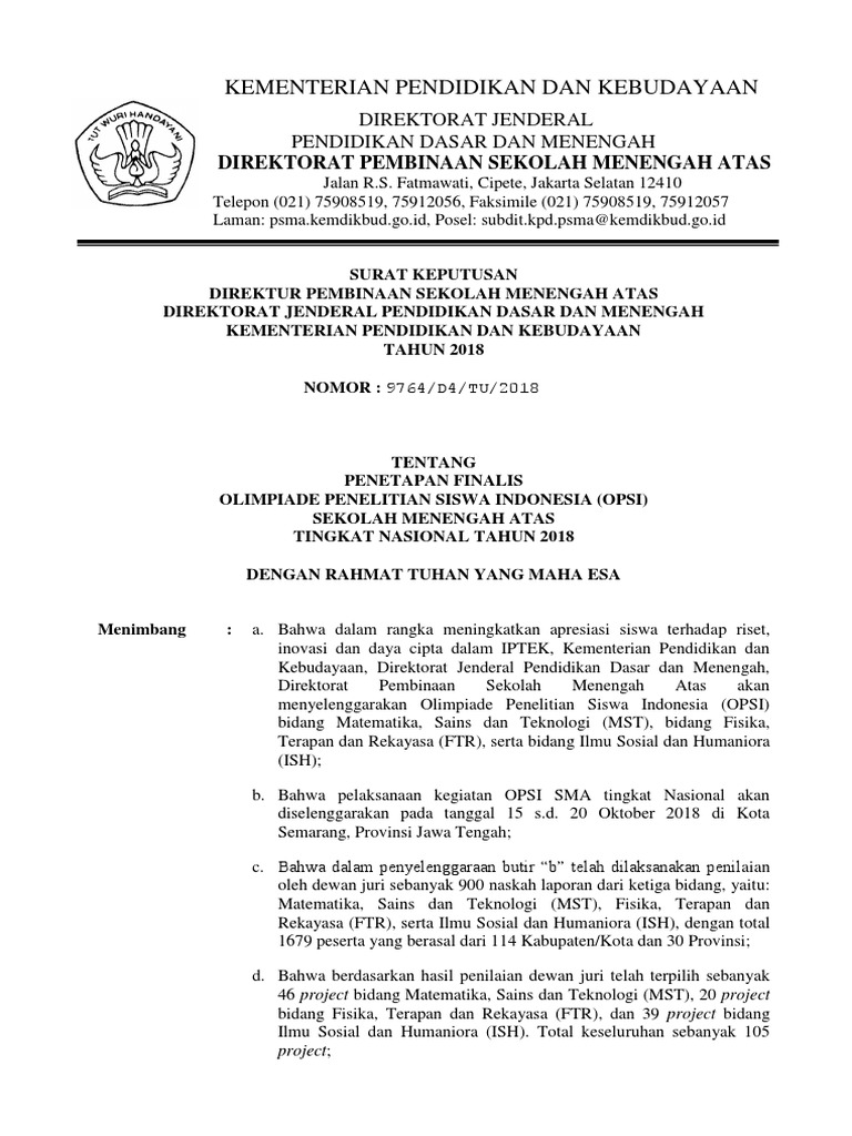 SK Finalis Opsi Sma Tahun 2018 | PDF