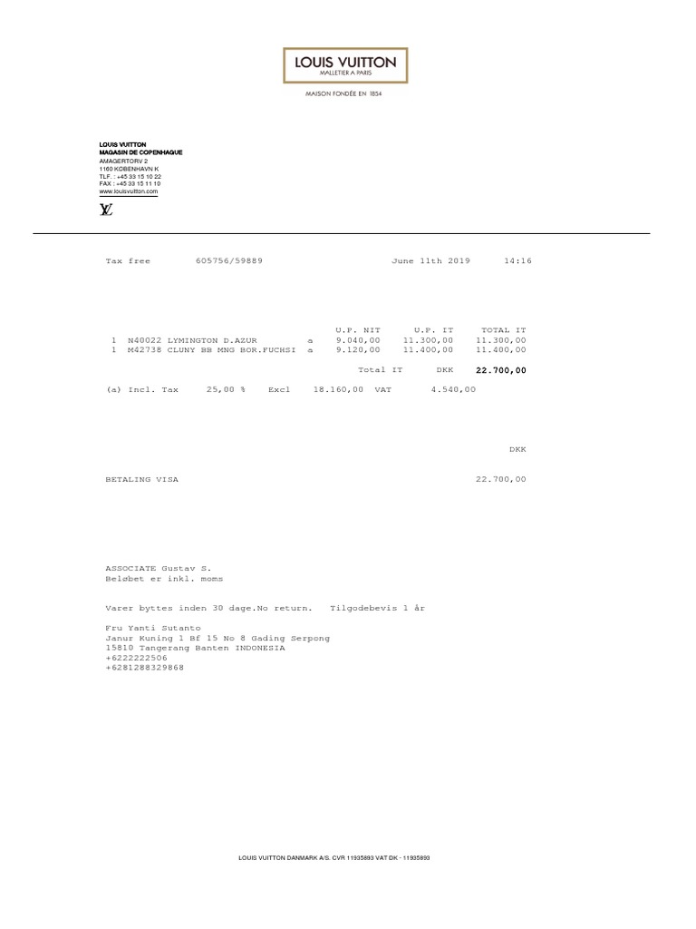 Louis Vuitton Magasin de Copenhague Amagertorv 2 1160 København K TLF ...