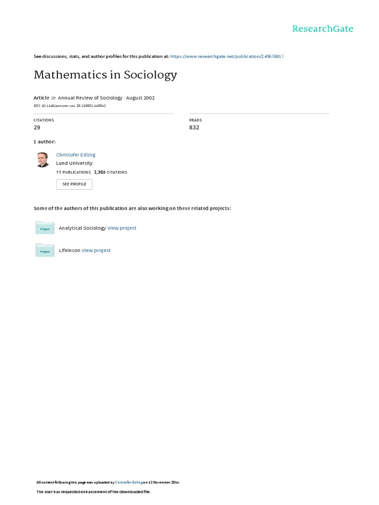 Mathematics in Sociology | PDF | Sociology | Social Network