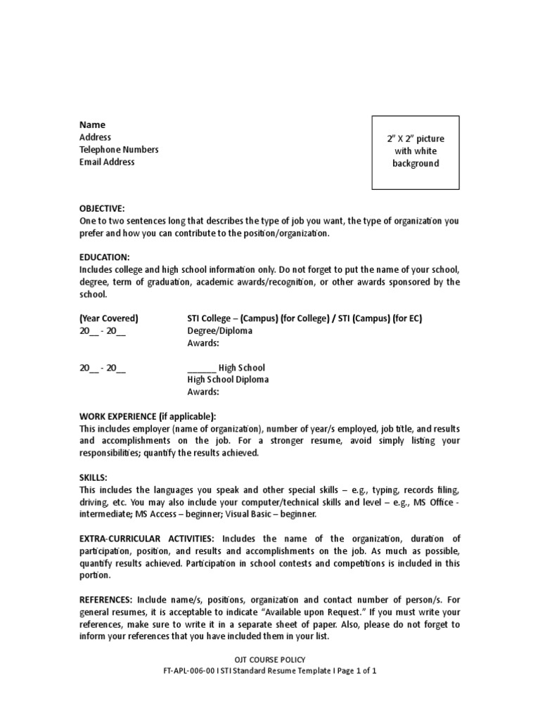 STI Standard Resume Template Guide | PDF | Career & Growth