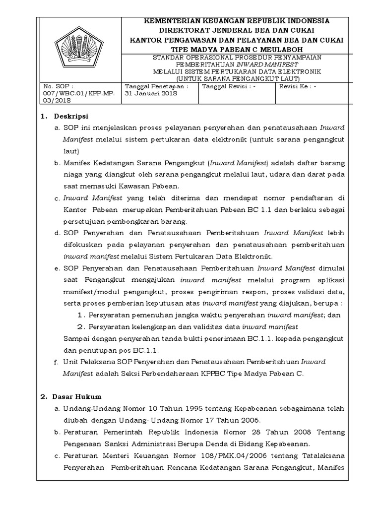 Sop Mandiri Inward Manifest | PDF