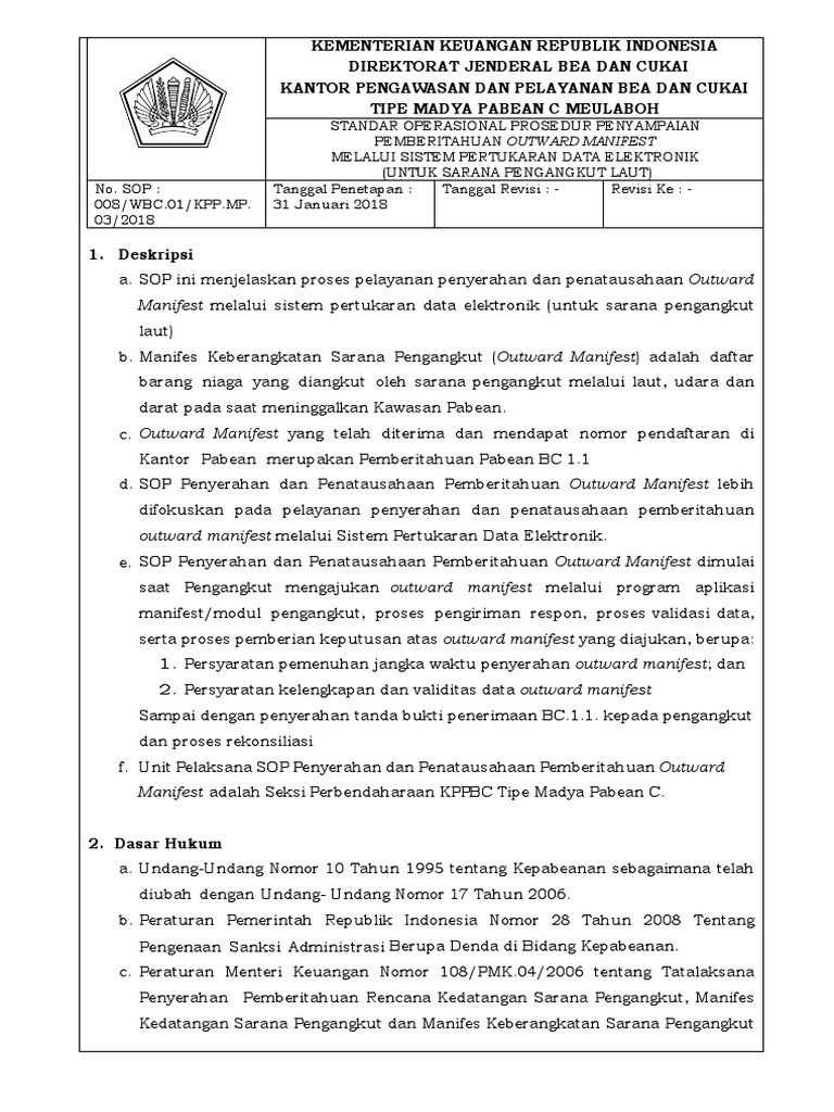 Sop Mandiri Outward Manifest | PDF