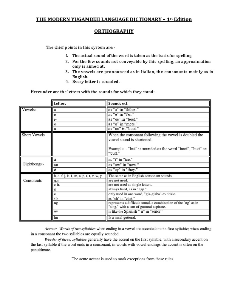 Yugambeh Dictionary+wordlists | PDF | Consonant | Stress (Linguistics)