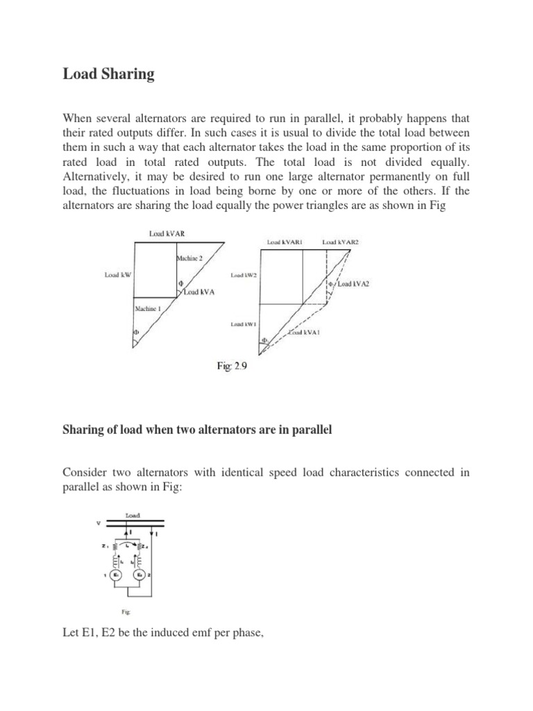 Load Sharing: Sharing of Load When Two Alternators Are in Parallel | PDF | Electrical Impedance ...