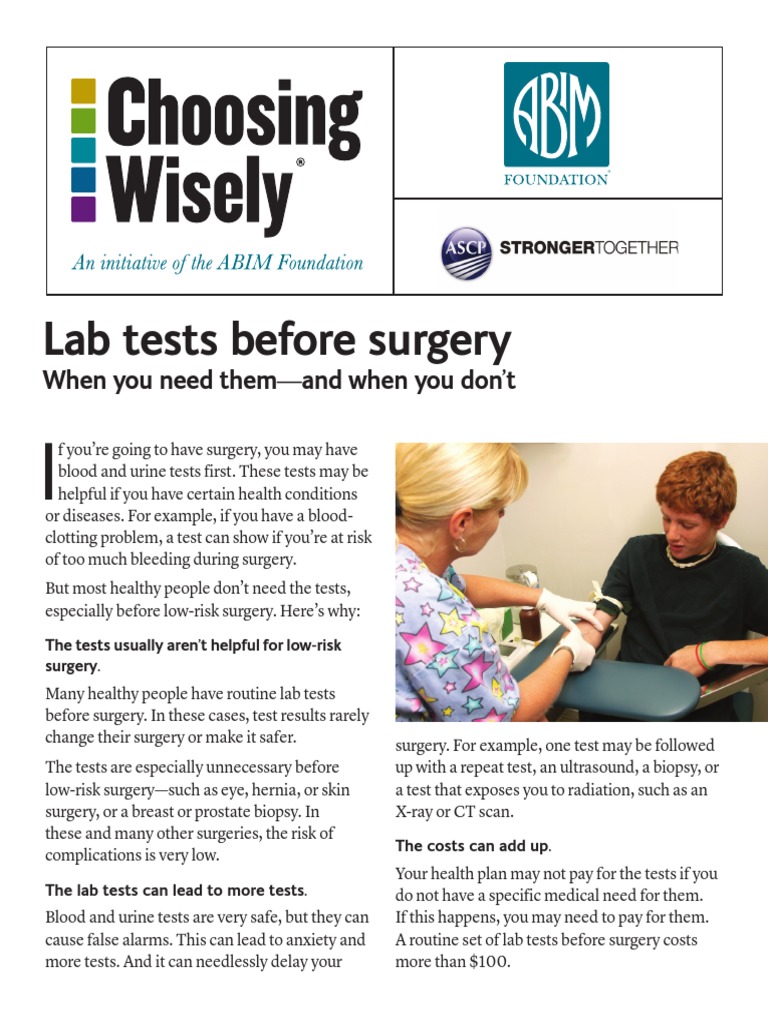 Lab Tests Before Surgery ASCP | Download Free PDF | Surgery | Bleeding